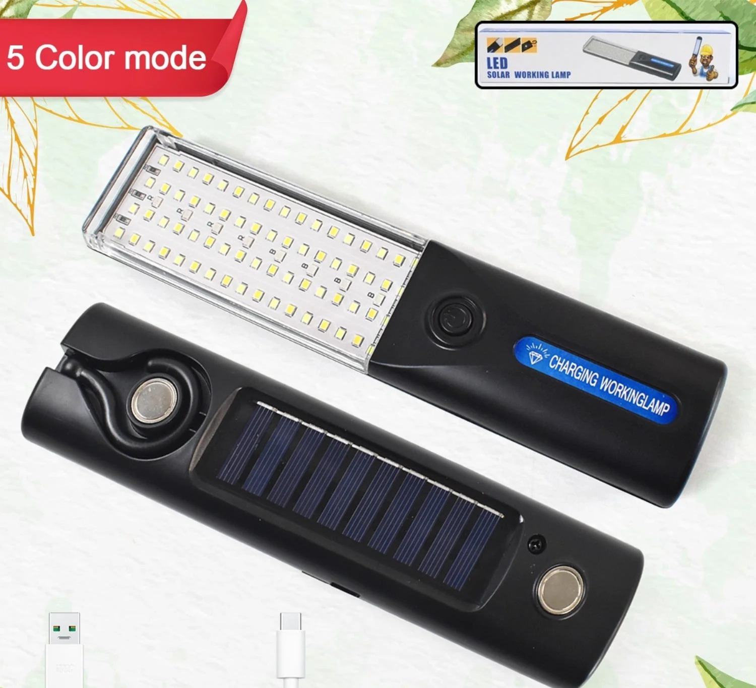 Solar chargeable 5 mode light magnetic torch light